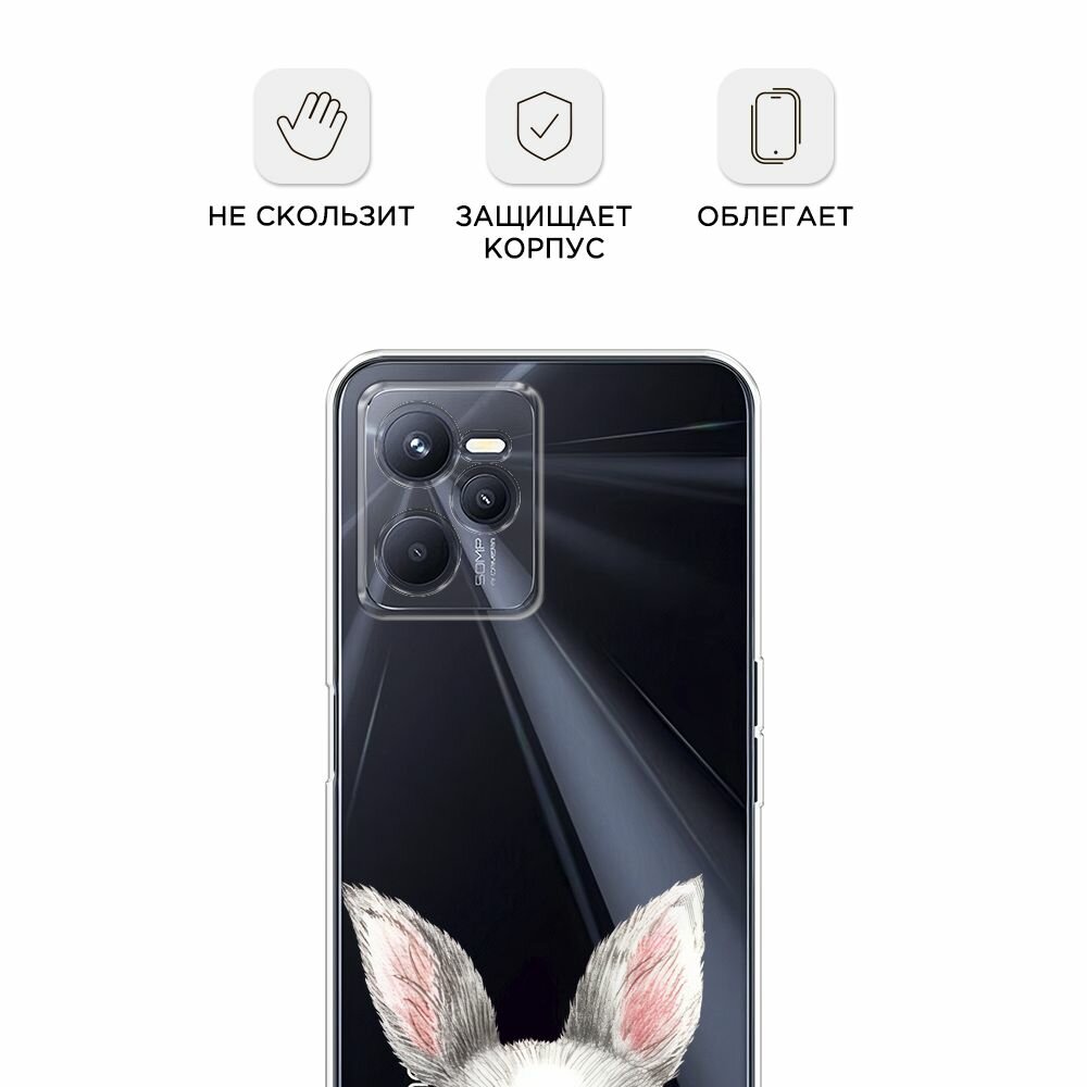 Чехол на Realme C35 / Реалми C35 с принтом "Карандашный кролик 2 - 8 марта", прозрачный — фото 1