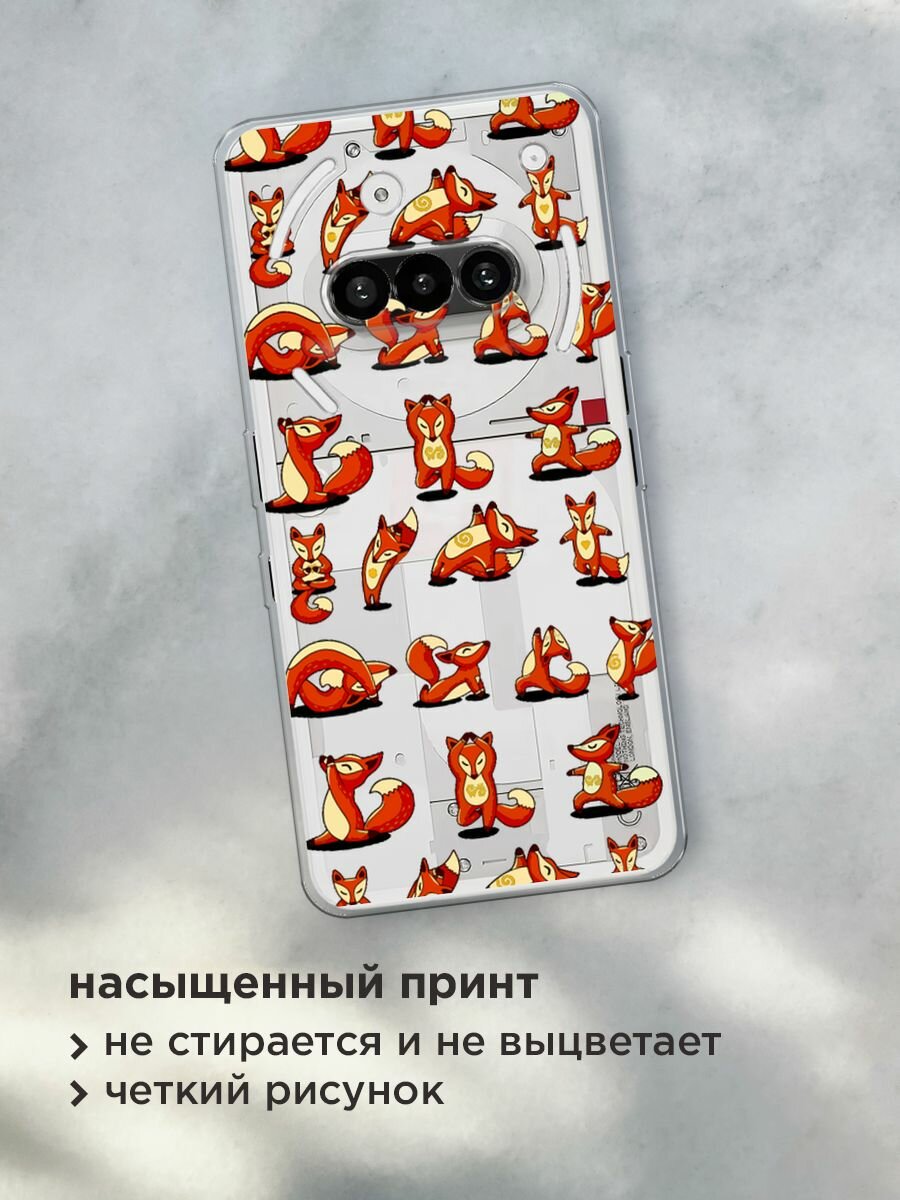 Чехол на Nothing Phone 3a / Нотинг Фон 3а с принтом "Йога для лисы", прозрачный — фото 1