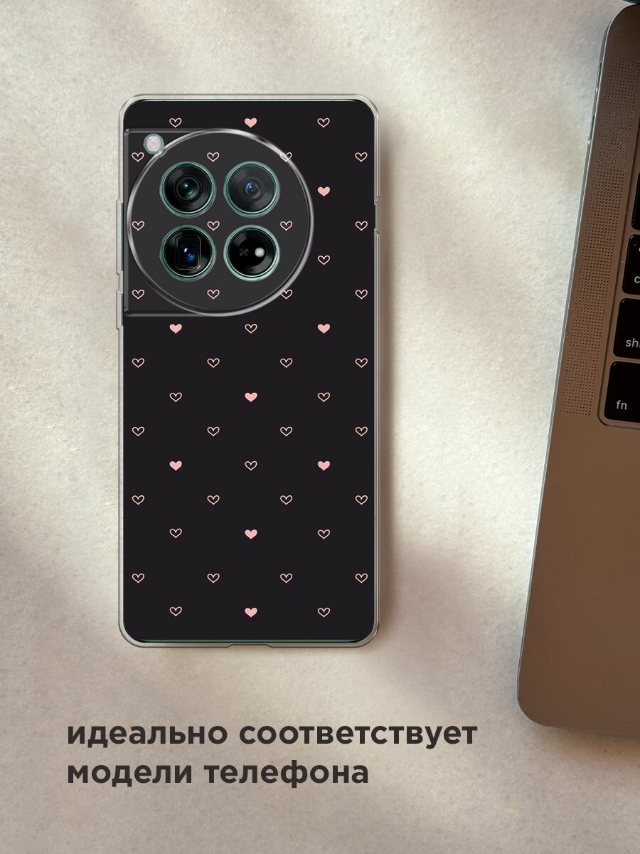 Чехол на OnePlus 12 / Ван Плас 12 с принтом "Черный фон и сердечки" — фото 1