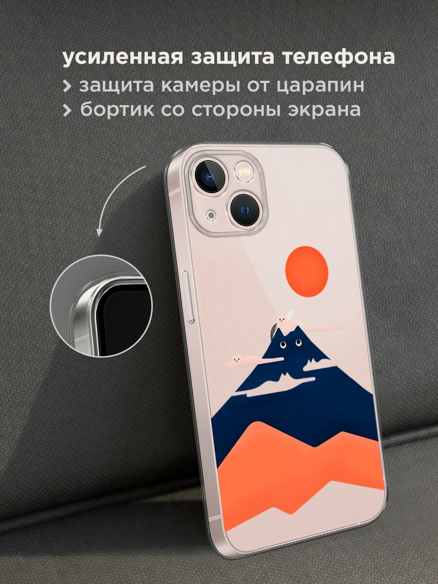Чехол на Apple iPhone 13 / Айфон 13 с принтом "Кот-гора", прозрачный — фото 1