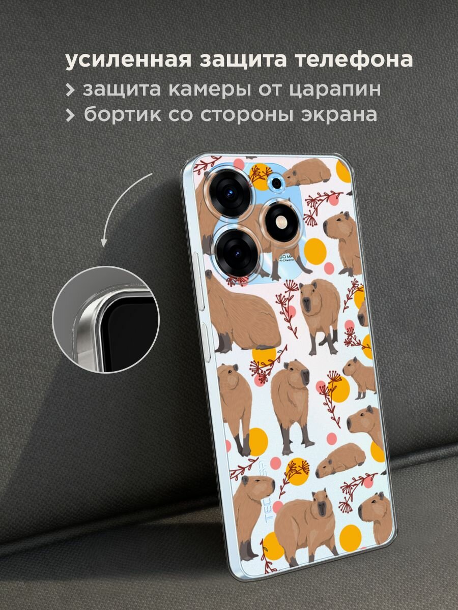 Чехол на Tecno Spark 10 Pro / Текно Спарк 10 Про с принтом "Капибара паттерн", прозрачный — фото 1