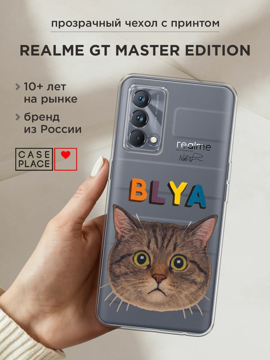 Чехол на Realme GT Master Edition / Реалми GT Мастер Эдишн с принтом "Серый котик", прозрачный