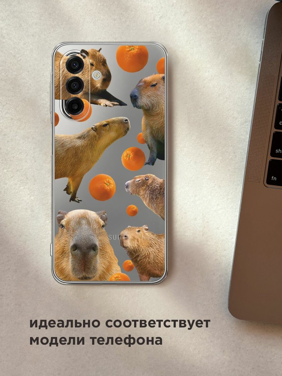 Чехол на Samsung Galaxy A17/A18 / Самсунг А17/А18 с принтом "Капибара и апельсины", прозрачный — фото 1