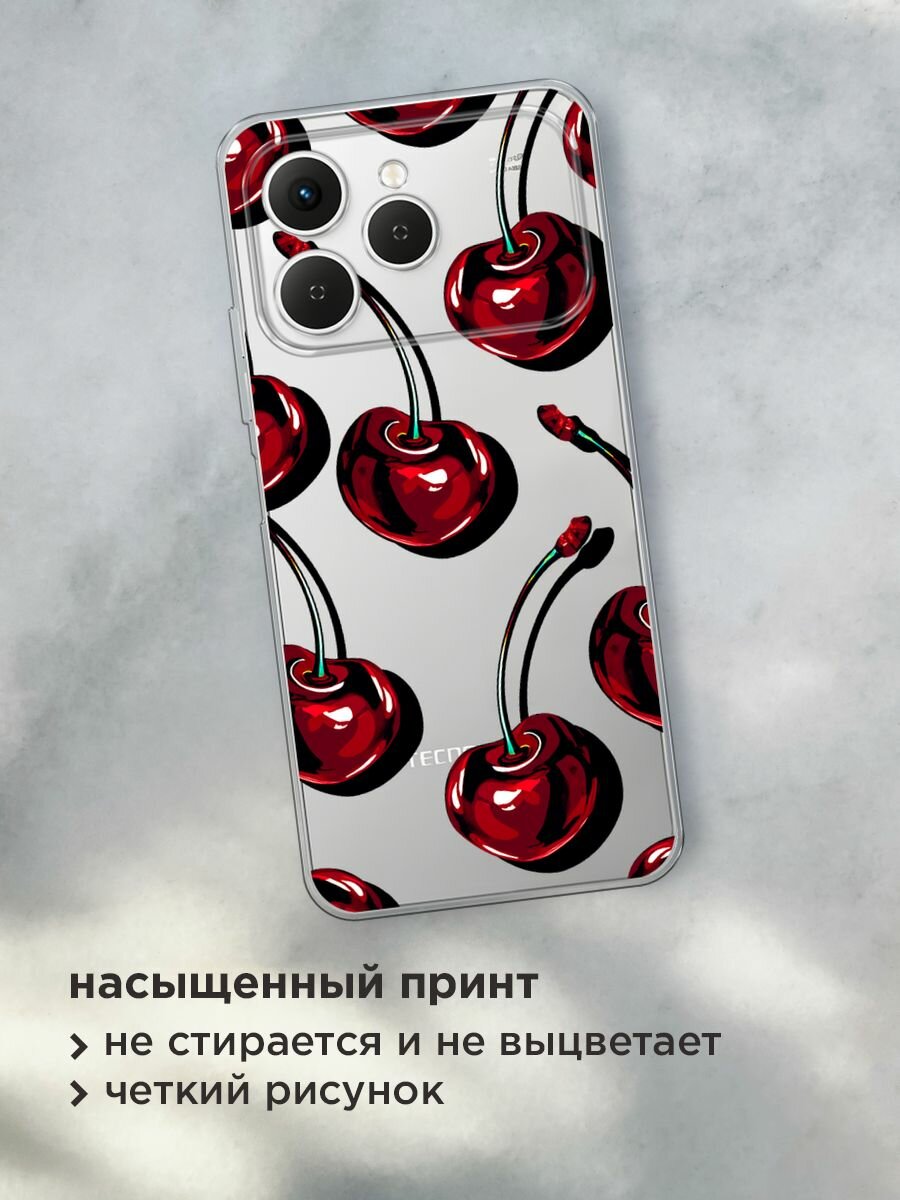 Чехол на Tecno Spark 40 / Текно Спарк 40 с принтом "Сочные черешни", прозрачный — фото 1