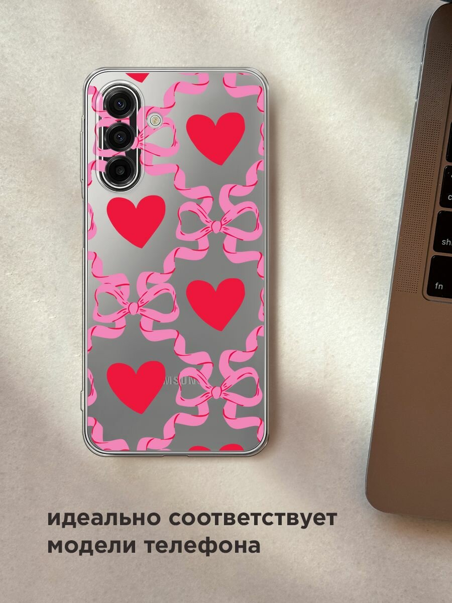 Чехол на Samsung Galaxy A17/A18 / Самсунг А17/А18 с принтом "Hearts and ribbons 2 - 14 февраля", прозрачный — фото 1