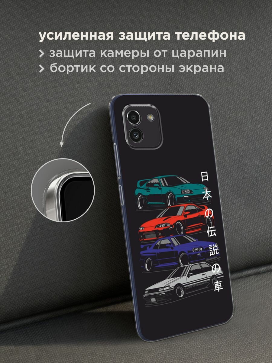 Чехол на Samsung Galaxy A03 / Самсунг Галакси А03 с принтом "JDM Legend cars" — фото 1