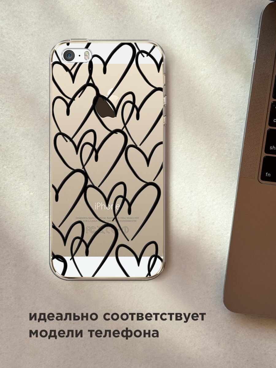 Чехол на Apple iPhone 5/5S/SE / Айфон 5/5S/SE с принтом "Hearts doodle black 1" — фото 1