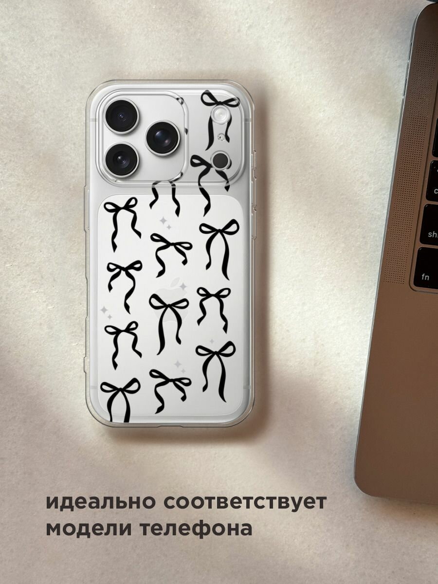 Чехол на Apple iPhone 17 Pro / Айфон 17 Про с принтом "Black bows", прозрачный — фото 1