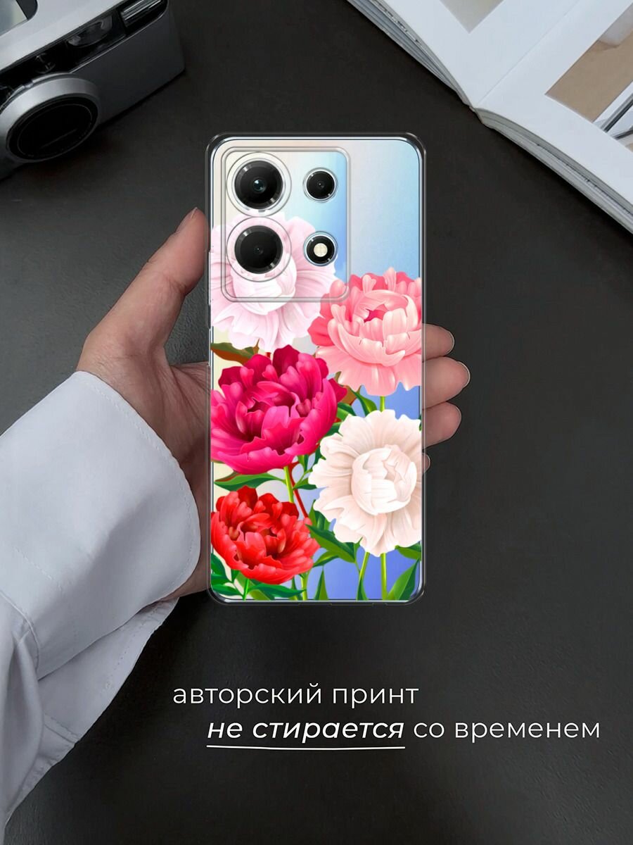 Чехол на Infinix Note 30 4G / Инфиникс Нот 30 4G с принтом "Большие пионы", прозрачный — фото 1