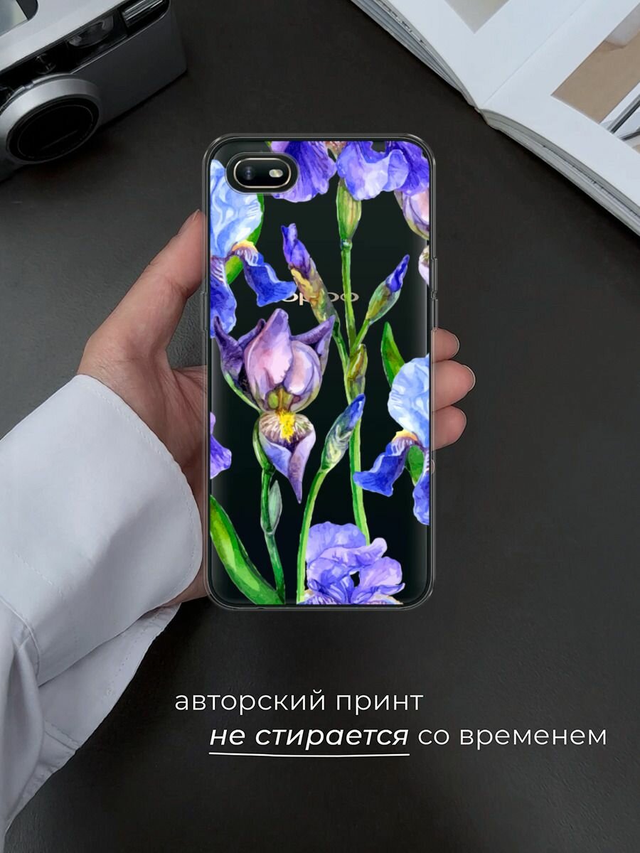 Чехол на Oppo A1k / Оппо А1к с принтом "Синие ирисы", прозрачный — фото 1
