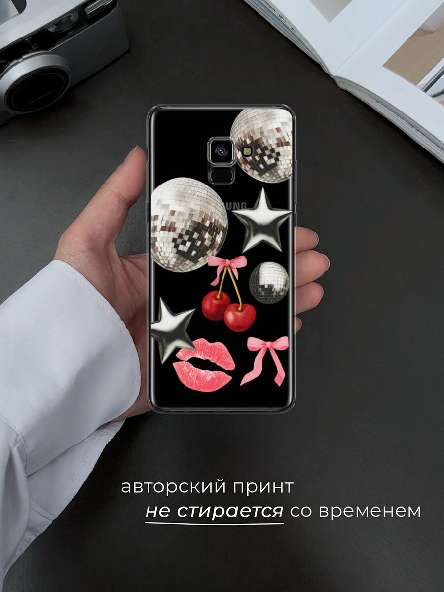 Чехол на Samsung Galaxy A8 + / Самсунг Галакси А8 Плюс 2018 с принтом "Стильная подборка", прозрачный — фото 1