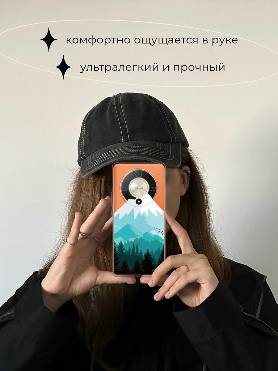 Чехол на Honor X9b / Хонор X9B с принтом "Синяя снежная гора", прозрачный — фото 1