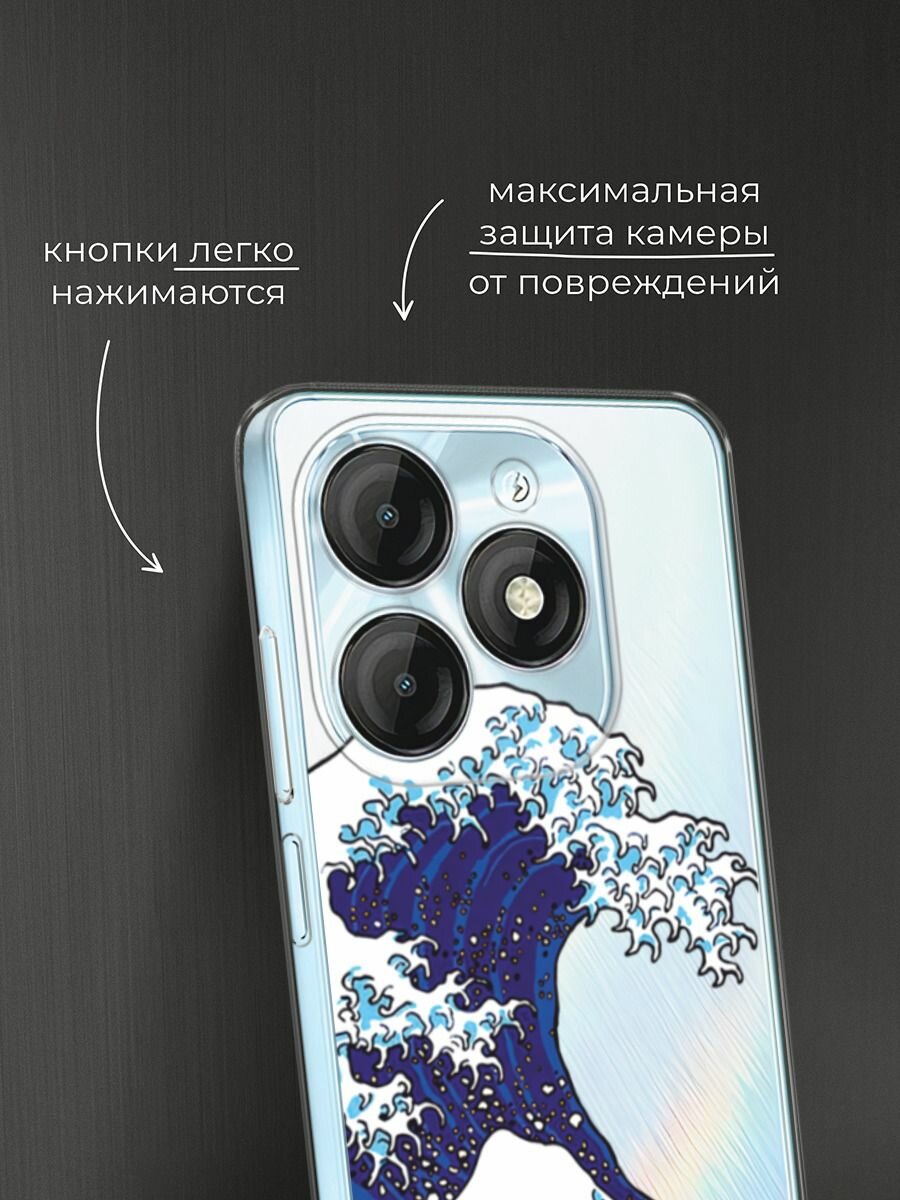 Чехол на Itel P55 / Ител Р55 с принтом "Волна над Фудзи", прозрачный — фото 1