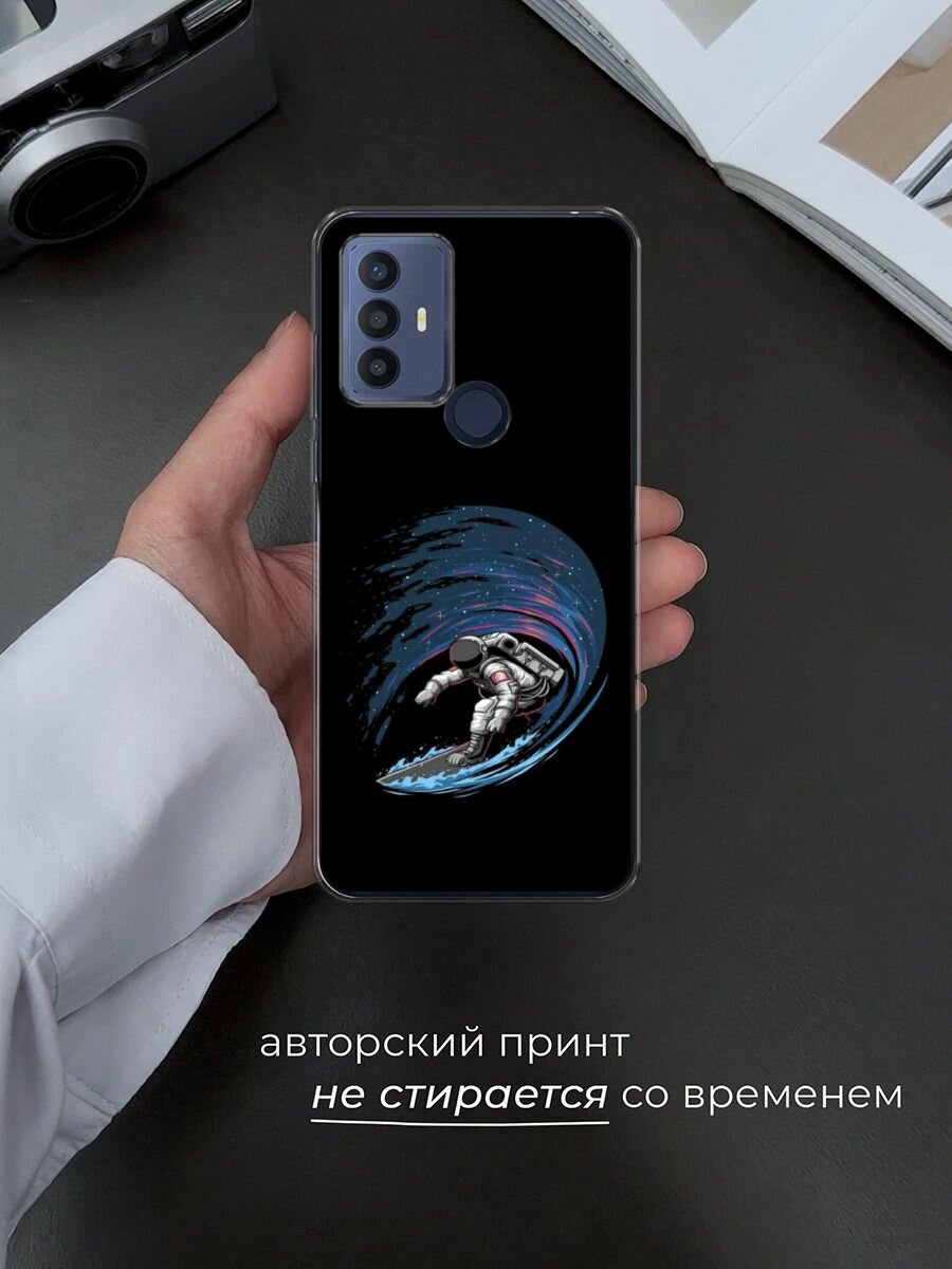 Чехол на TCL 30E/30 SE/305/306 / ТСЛ 30E с принтом "Космонавт на серфе" — фото 1