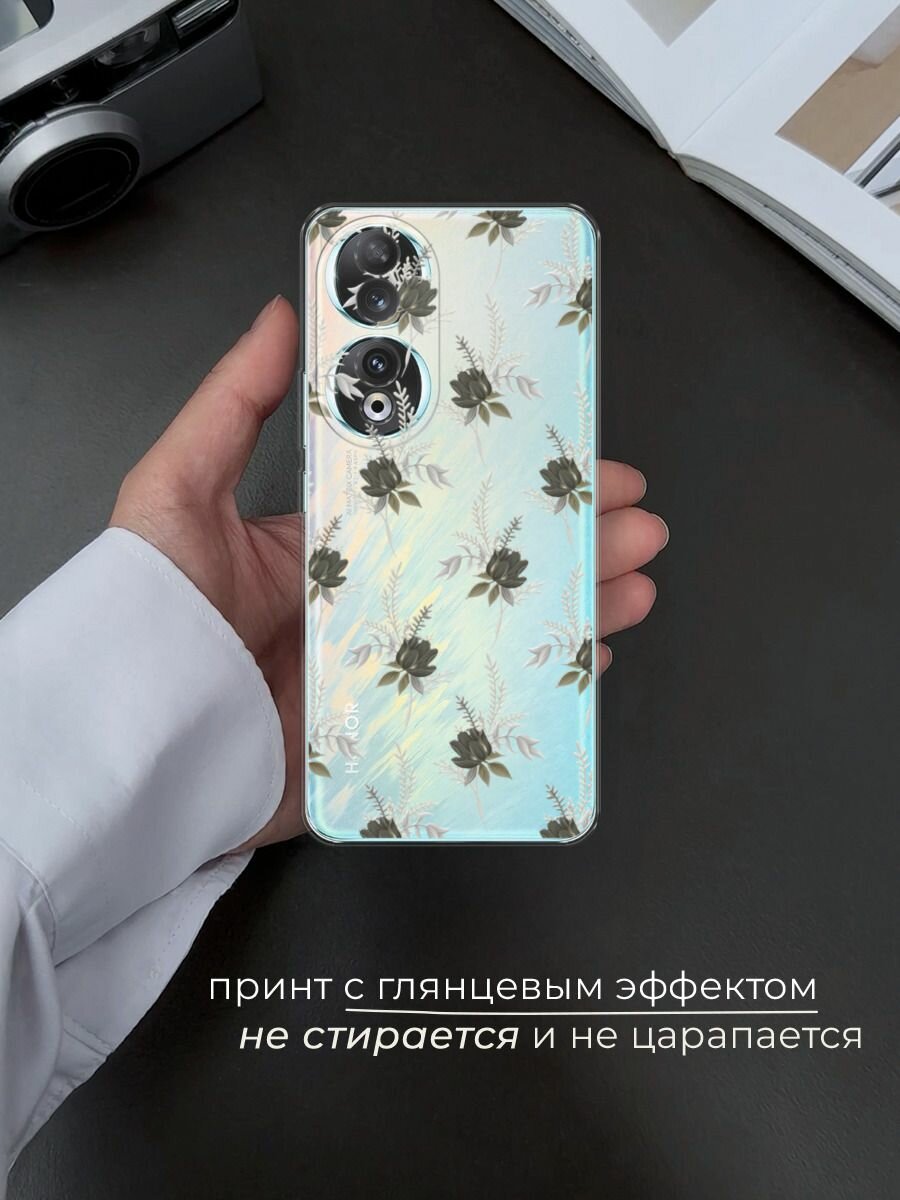 Чехол на Honor 90 / Хонор 90 с принтом "Паттерн цветы сепия" — фото 1