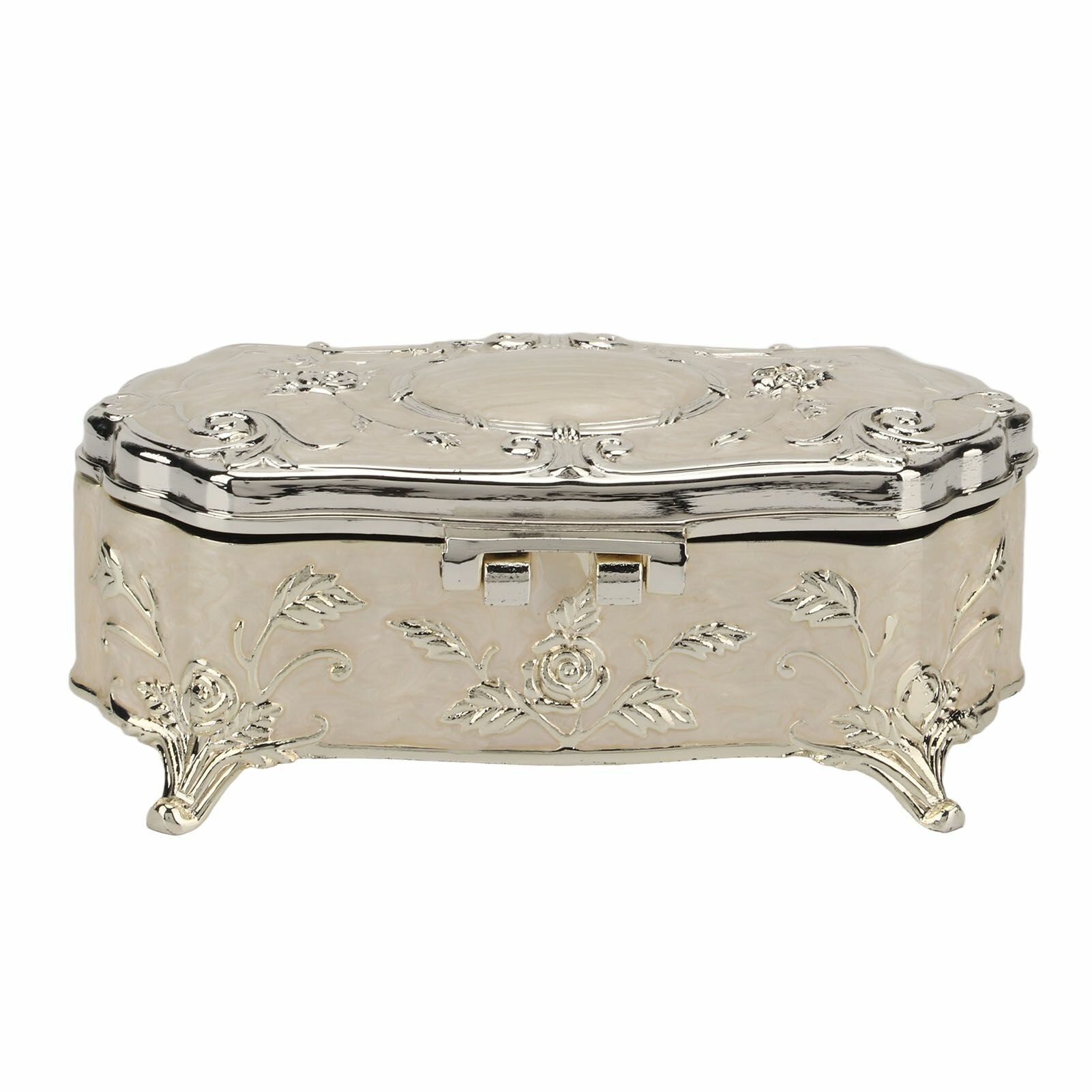 Миниатюрная шкатулка для украшений: Белая эмалированная коробка с металлическим декором