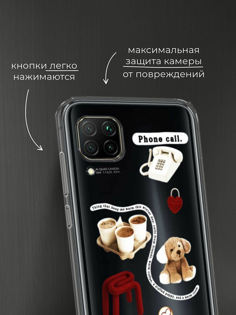 Чехол на Honor 30S Global/Huawei P40 Lite 5G/Nova 7 SE с принтом "Phone call", прозрачный — фото 1