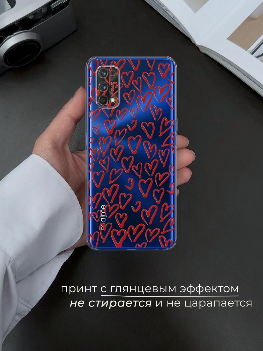 Чехол на Realme 7 Pro / Реалми 7 Про с принтом "Легкие бордовые сердечки" — фото 1