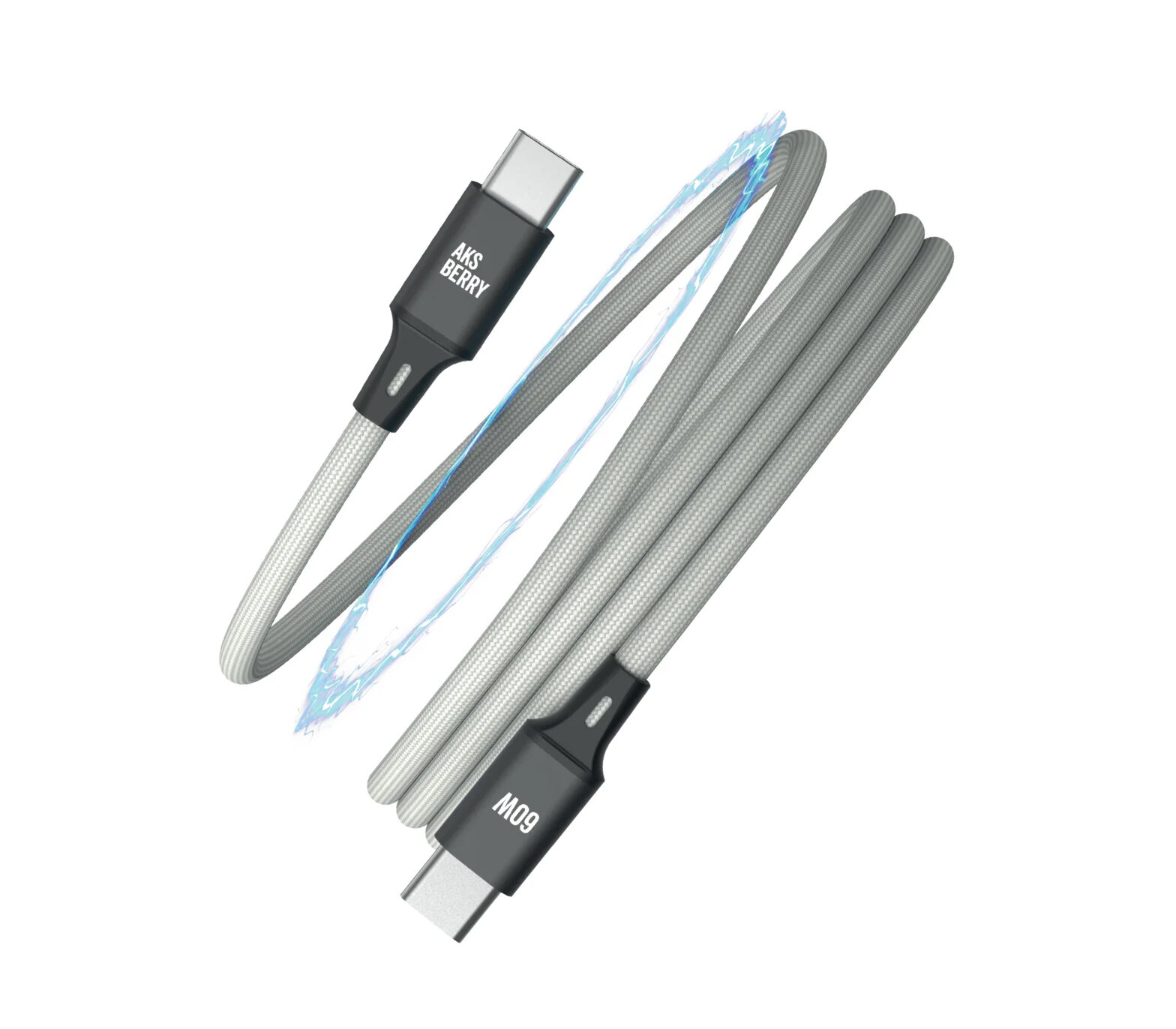 Кабель Aksberry X164 Magnetic, USB-C - USB-C, 60 Вт, 1 м, серый