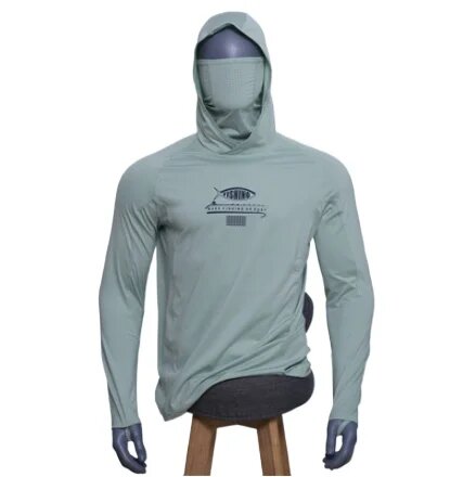 Мужские рубашки для рыбалки с капюшоном и маской, УФ-защита, гетры, мужские рубашки с капюшоном для рыбалки, толстовка для рыбалки, впитывающая влагу UPF50+, USA Size S, Серый, Мужской
