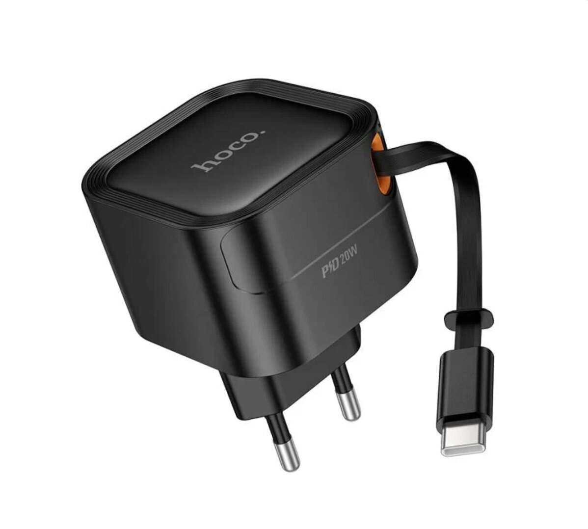 Зарядное устройство с выдвижным кабелем Hoco C153A Built-in Retractable cable PD20W/PPS, 65 см, Черный