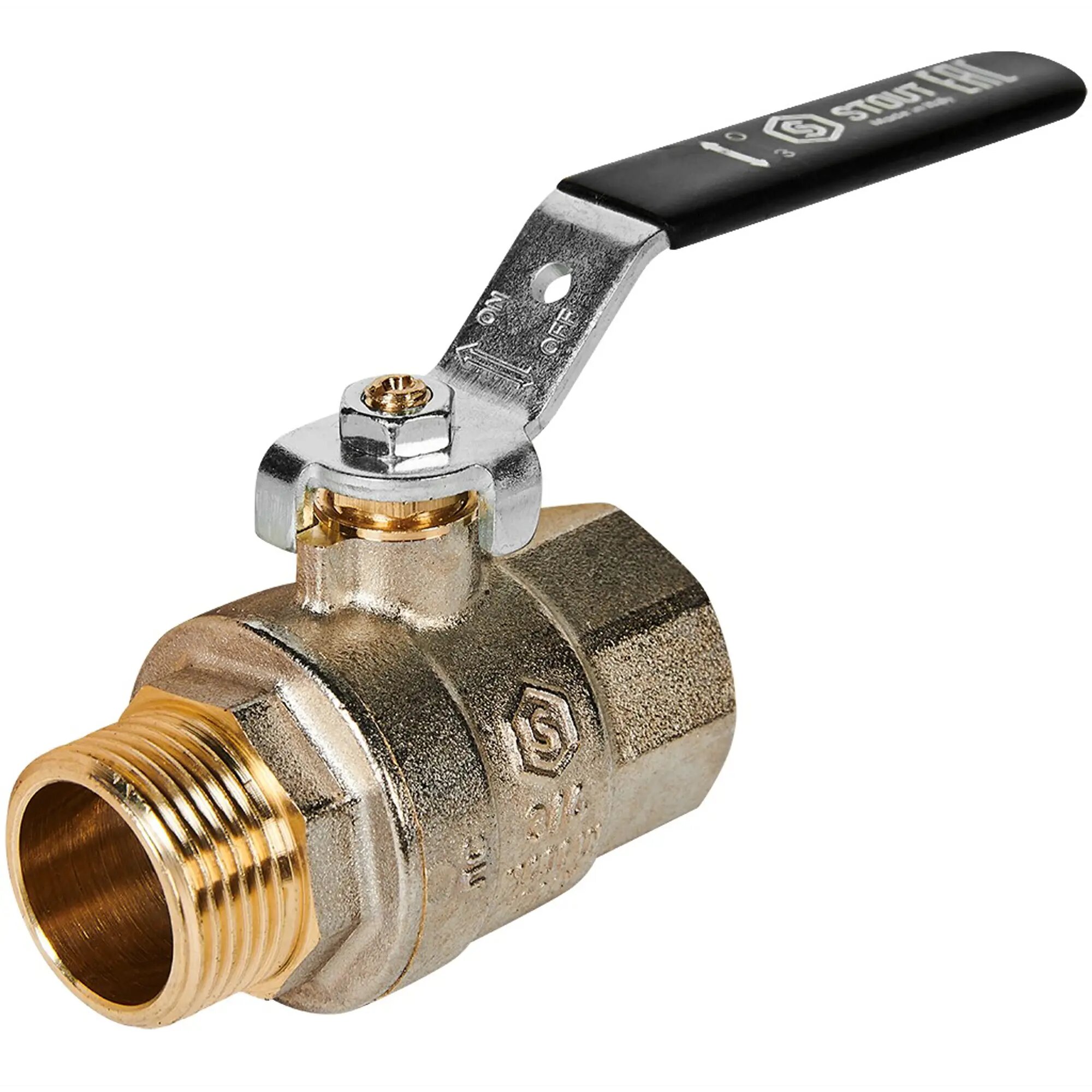 Stout кран шаровой прямой DN20 PN40 латунный с ручкой рычаг НР/ВР для водопровода