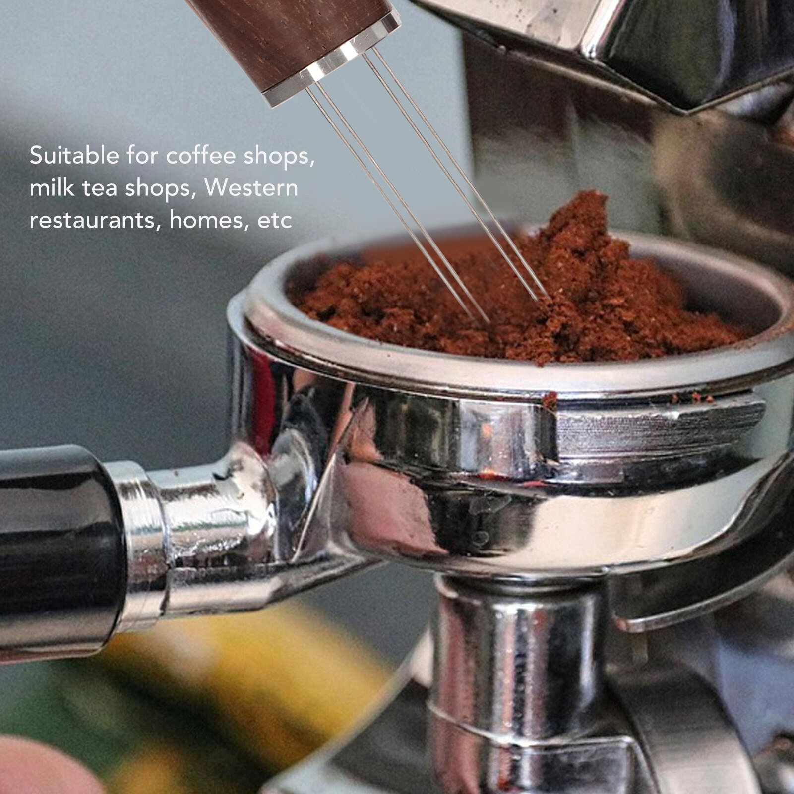 Инструмент для перемешивания кофе, 4 дуговых штифта, деревянная ручка, распределительный инструмент типа кофейной иглы с основанием для дома, темно-коричневый