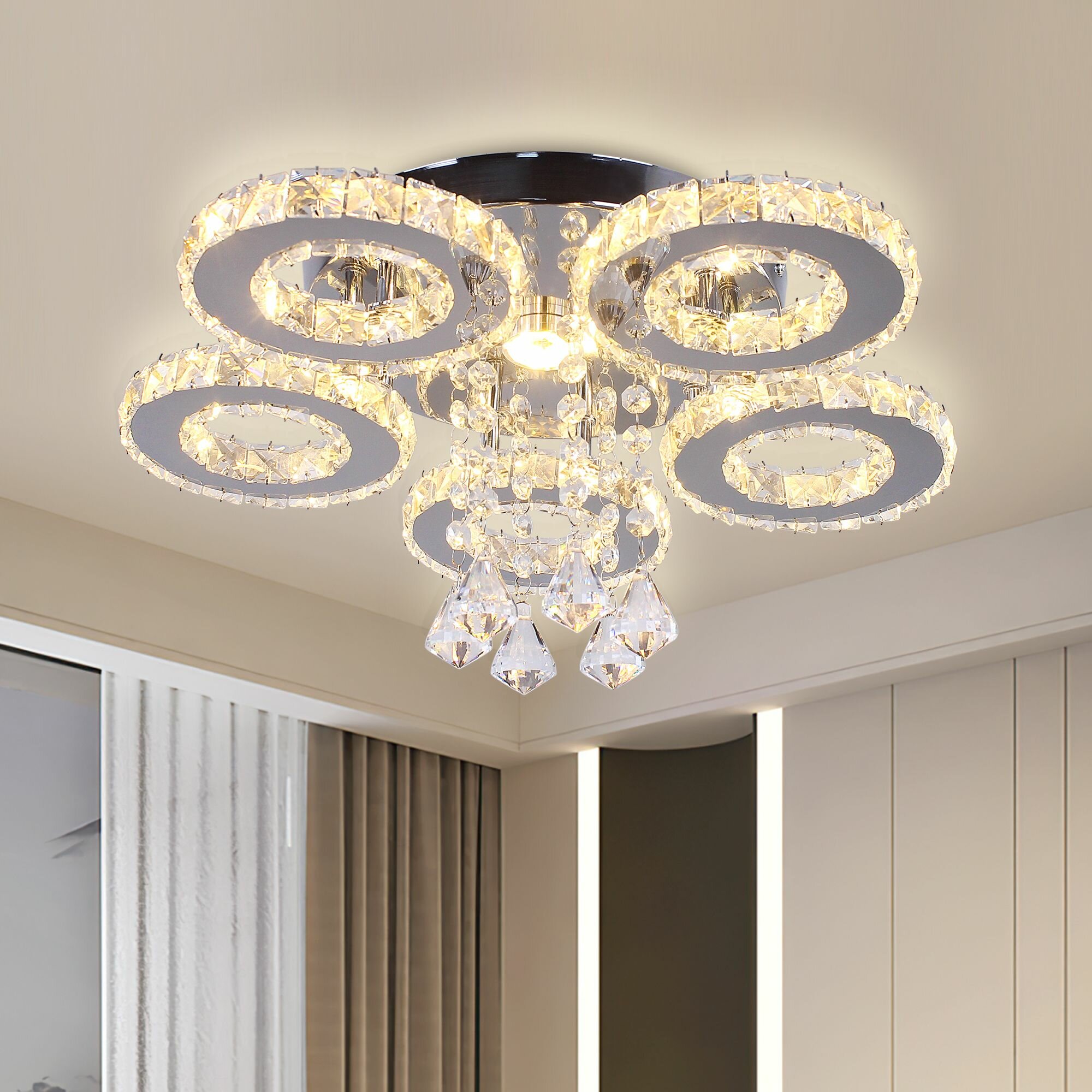 FRIXCHUR LED небольшой хрустальный потолочный светильник с пятью кольцами, хрустальный подвесной светильник