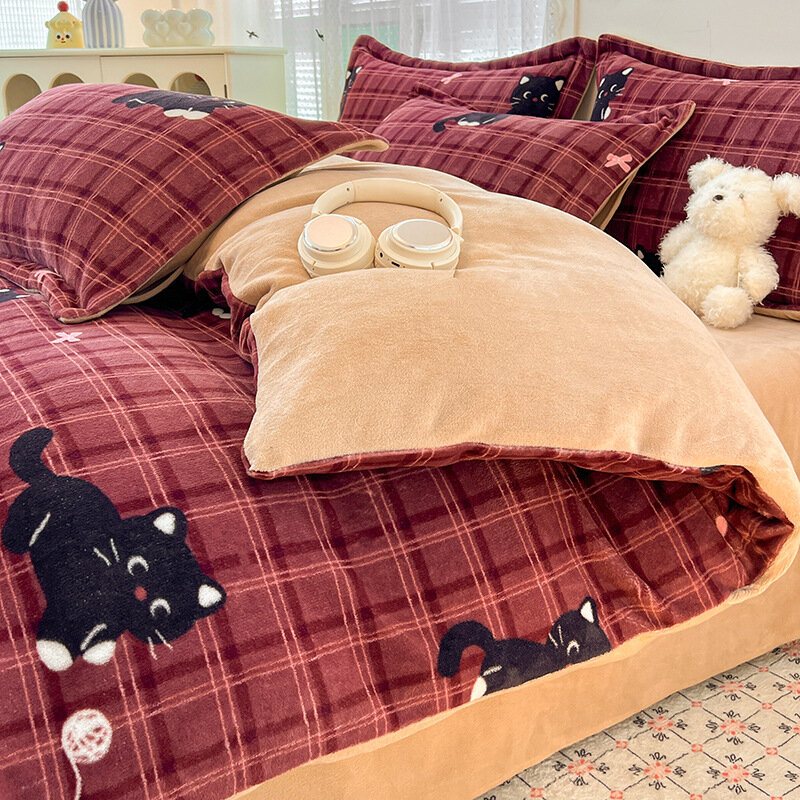 Свежий и элегантный комплект постельного белья из молочного флиса из четырех частей, зимний фланелевый пододеяльник из утолщенного молочного флиса, простыня, постельное белье для общежития,180*200cm