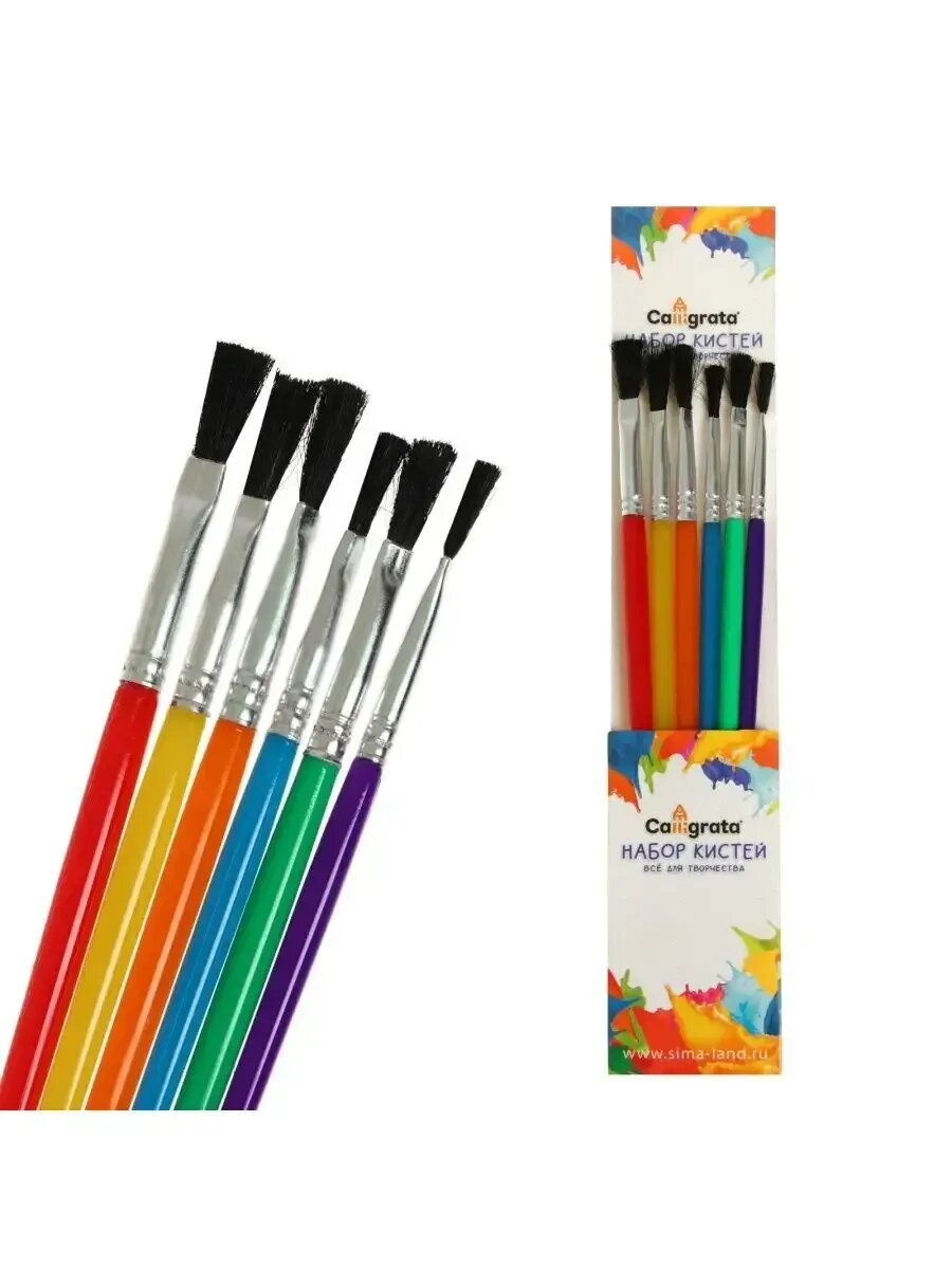 Набор кистей нейлон 6 штук, плоские