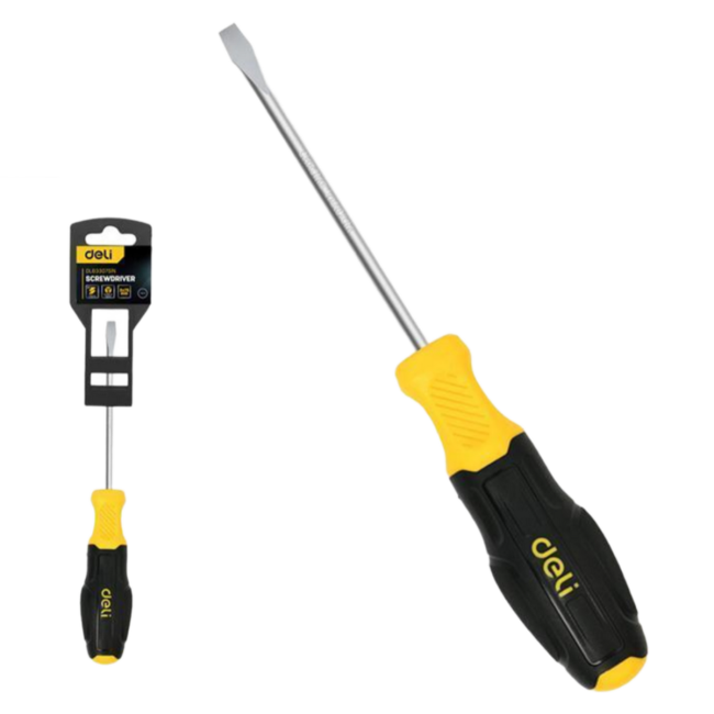 DL6330751N Deli Шлицевая отвертка Deli DL6330751N 3х75мм сталь Cr-V, двухкомпонентная прорезиненная рукоять