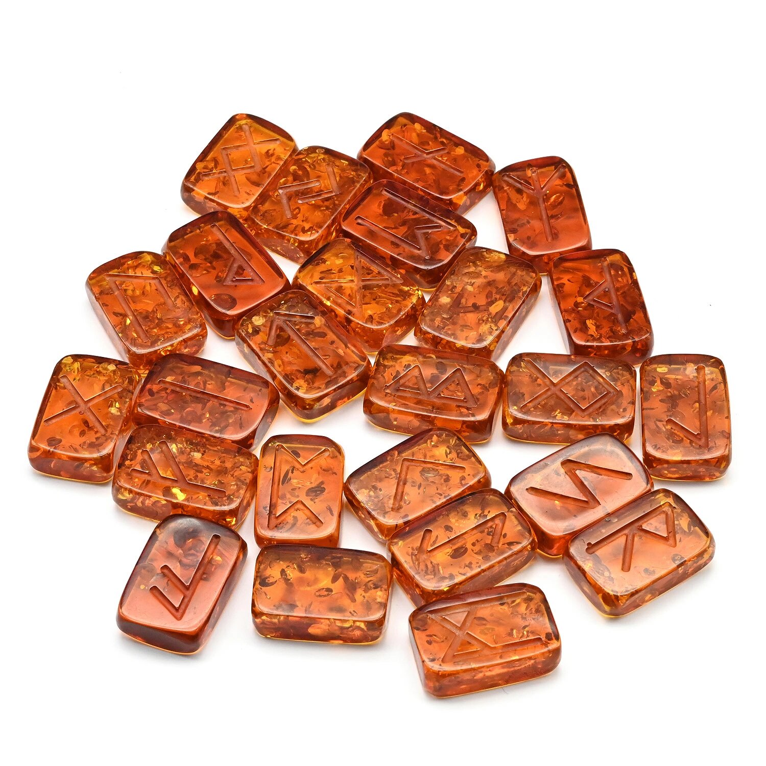 Магические руны из янтаря 25шт, 20*30мм цв. коньячный.