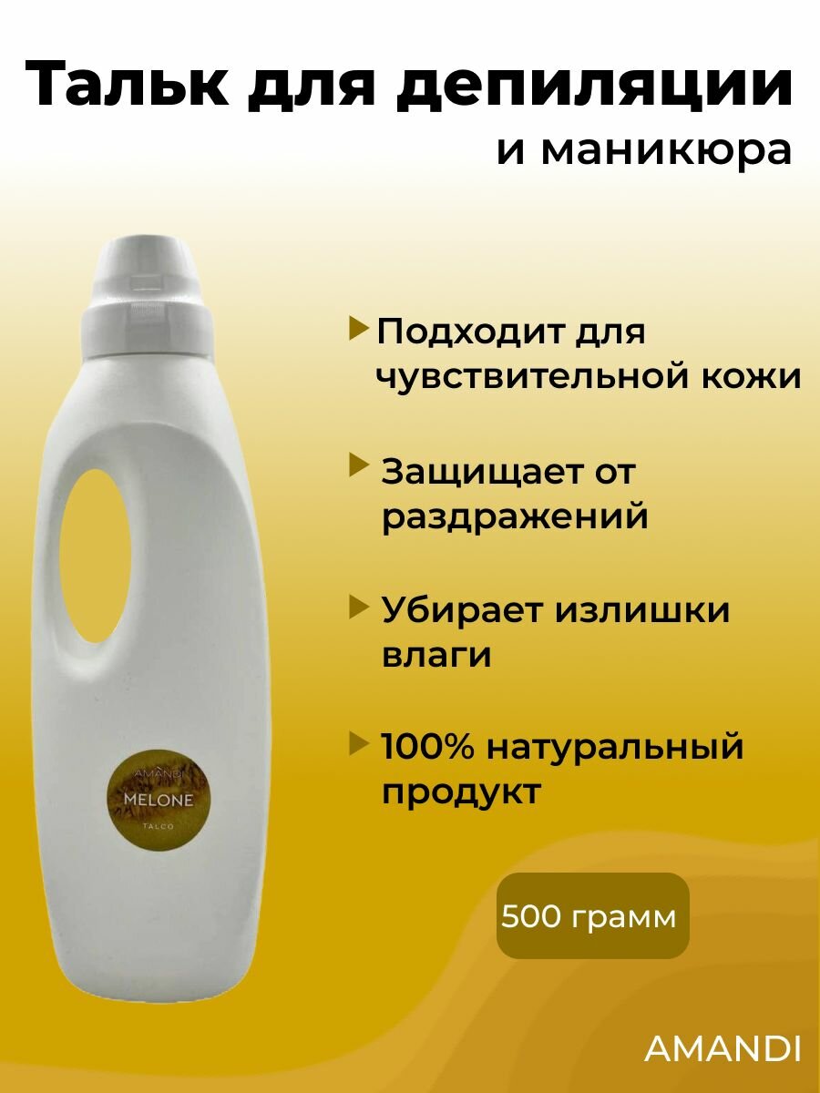Тальк для депиляции AMANDI / Присыпка для тела 500 гр / Аромат Дыня