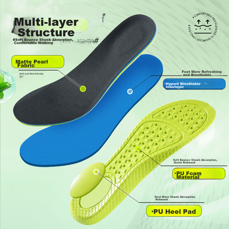 Bangni Shijia 2-Pair Pack Men's Sports Insoles, Soft And Elastic Shock-Absorbing, Mugwort Odor-Resistant, Military Training, Long-Standing Comfortable, Super Sweat-Absorbing, Size 35-36