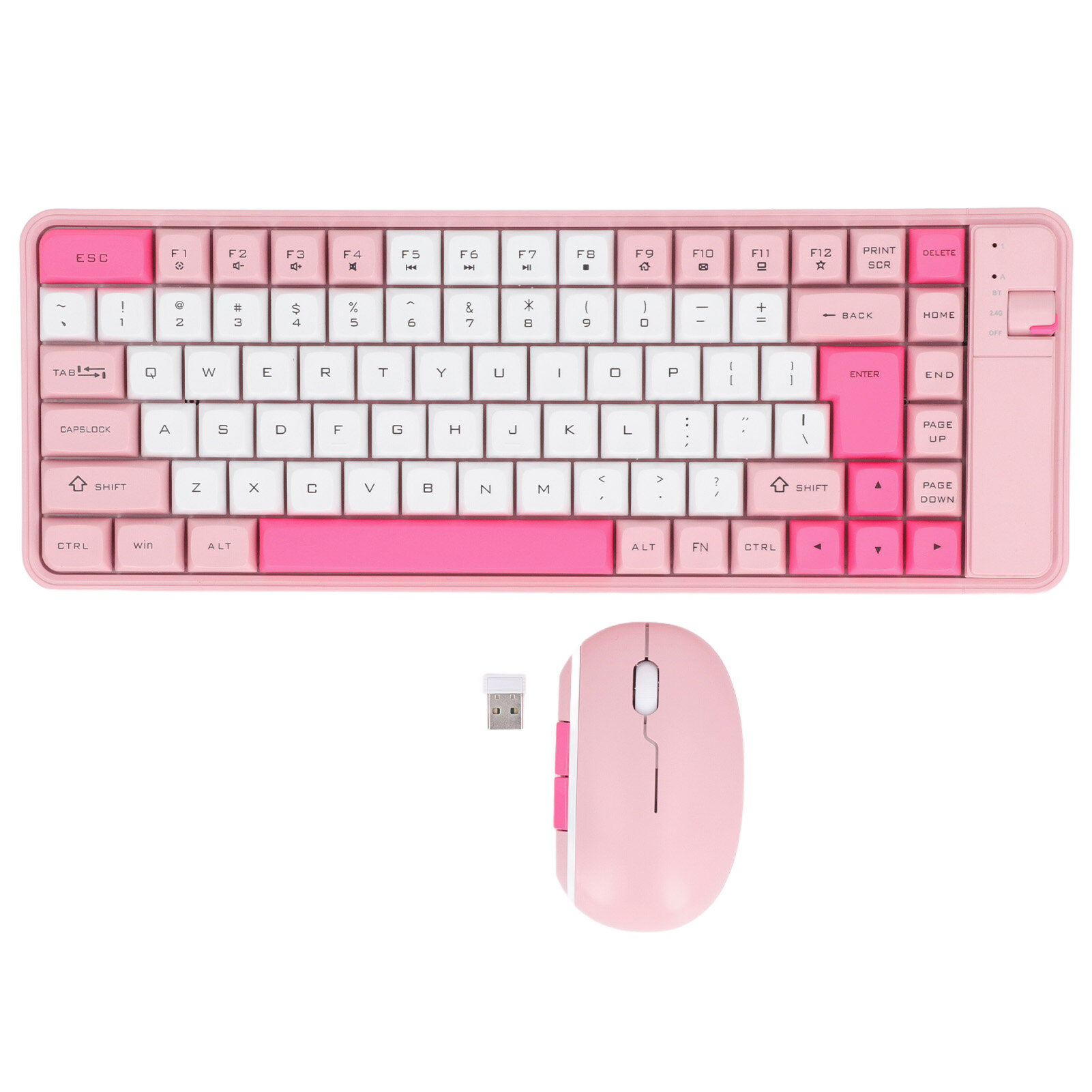 Комплект клавиатуры и мыши 84 клавиши qwerty usb приемник bluetooth контрастные цвета для офиса путешествий розовый