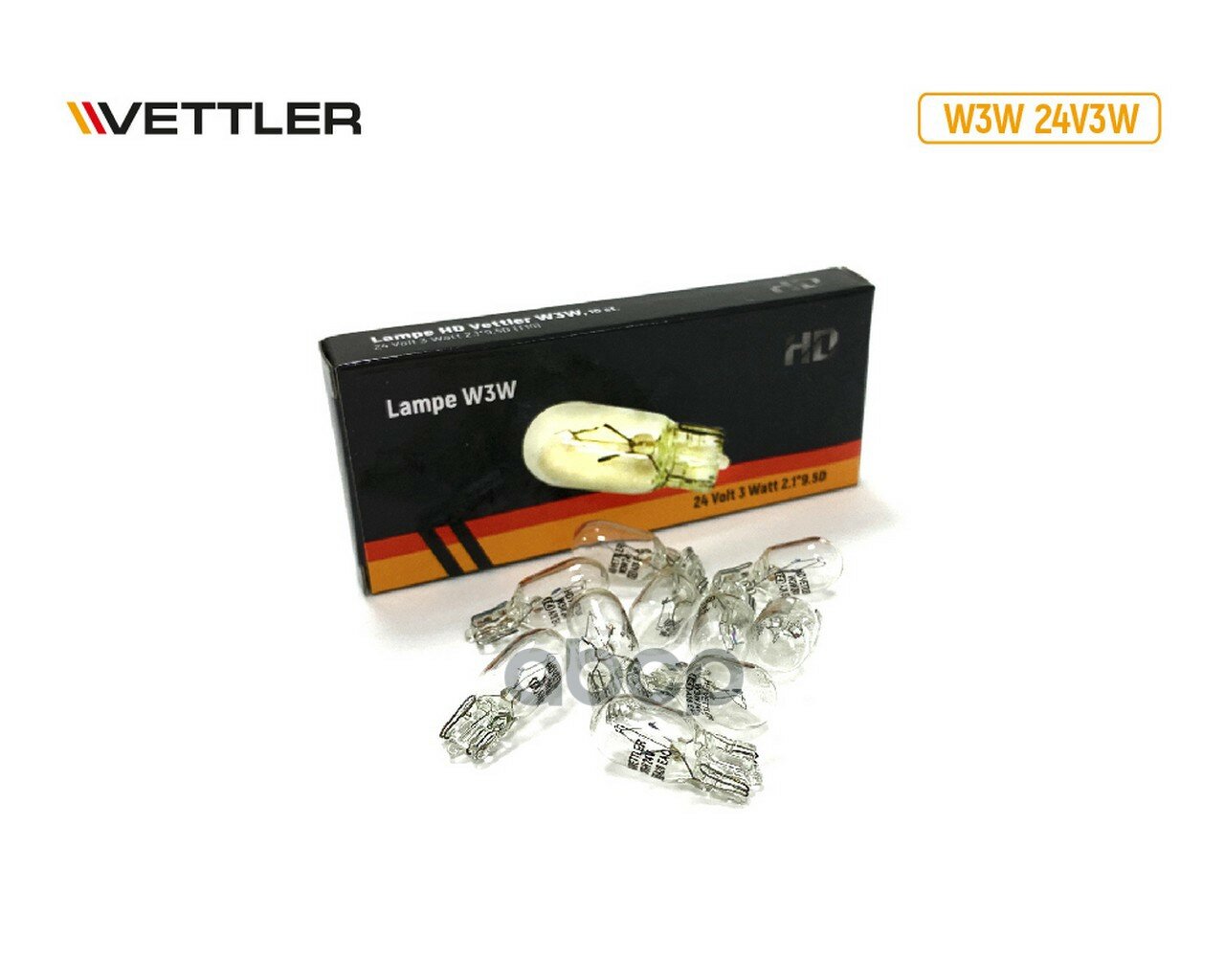 Лампа 24 V 3 W стоп-сигнал, повторитель, габарит б/цок (W2.1x9.5d) VETTLER Vettler арт. W3W24V3W