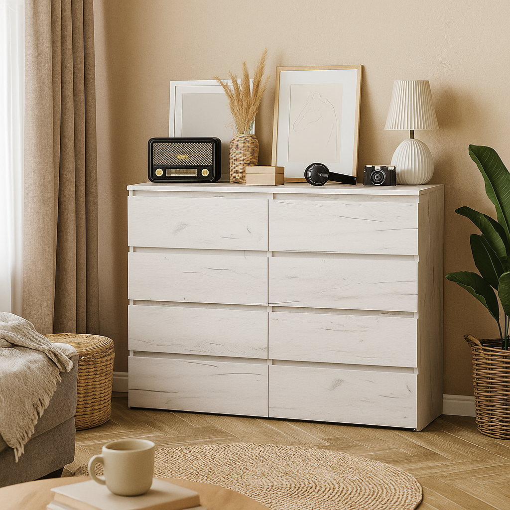 Комод для вещей и игрушек большой 8 ящиков "К-23" крафт светлый; МК "Пирамида" 93х120х42 см