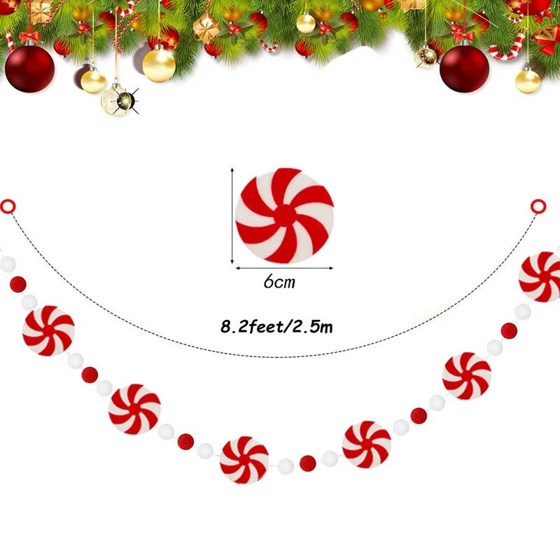 Новогодняя декорация для ювелирного магазина: фотозона, гирлянда, фетровый баннер-елка 2m флаг с конфетами и помпонами