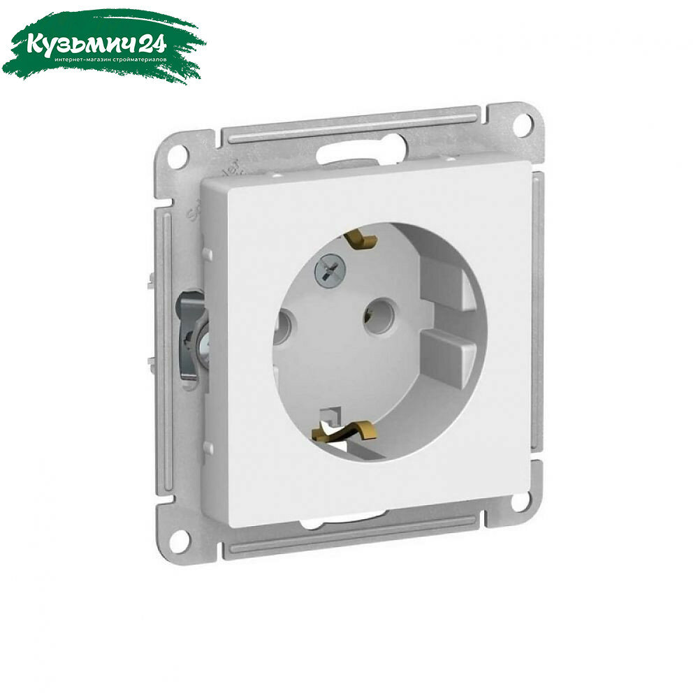 Розетка 1-местная Schneider Electric AtlasDesign ATN440146 с заземлением, встраиваемая, с крышкой, белая