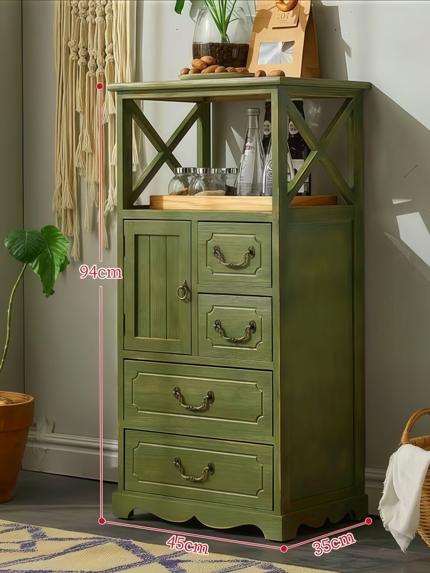 Комод из цельного дерева, простое хранение в стиле ретро, многослойный