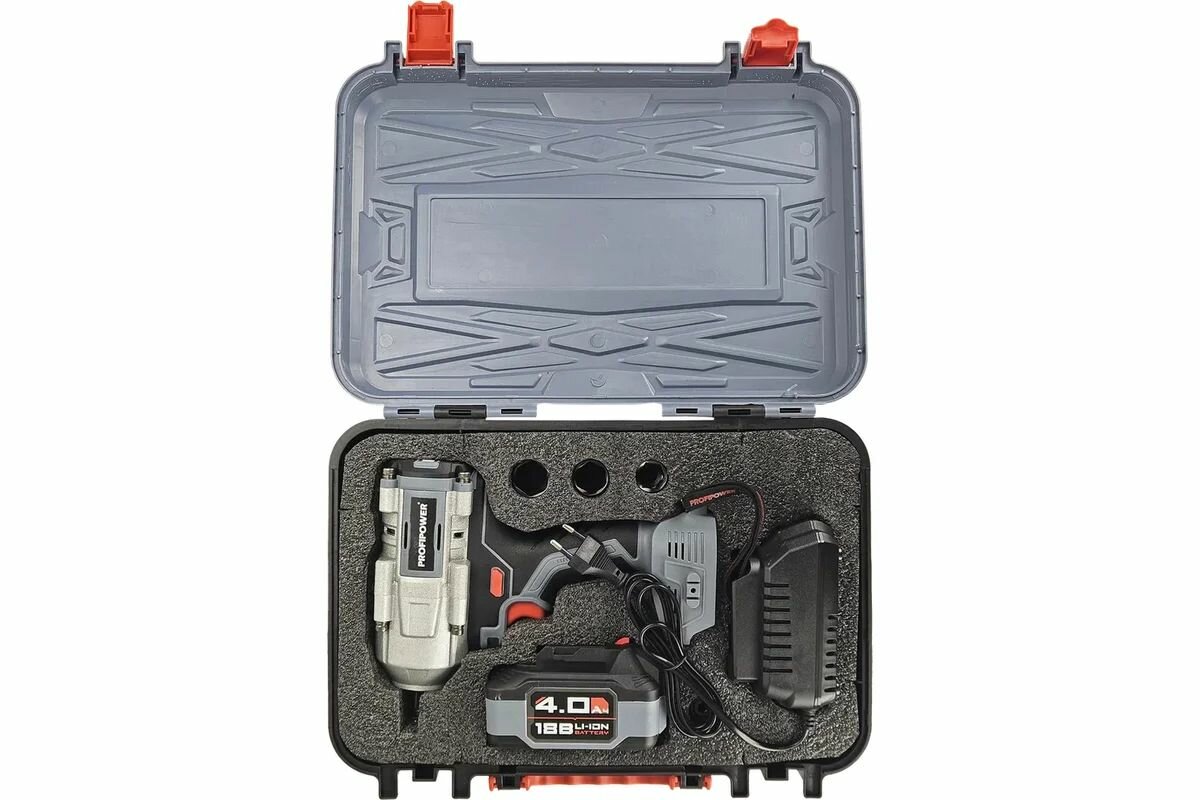 Гайковерт PROFIPOWER акк. ударный T-900N (18В, Li-ion,1х4Ач,900Hм,1/2" б/щ) 2.7кг кейс гол.17/19/21