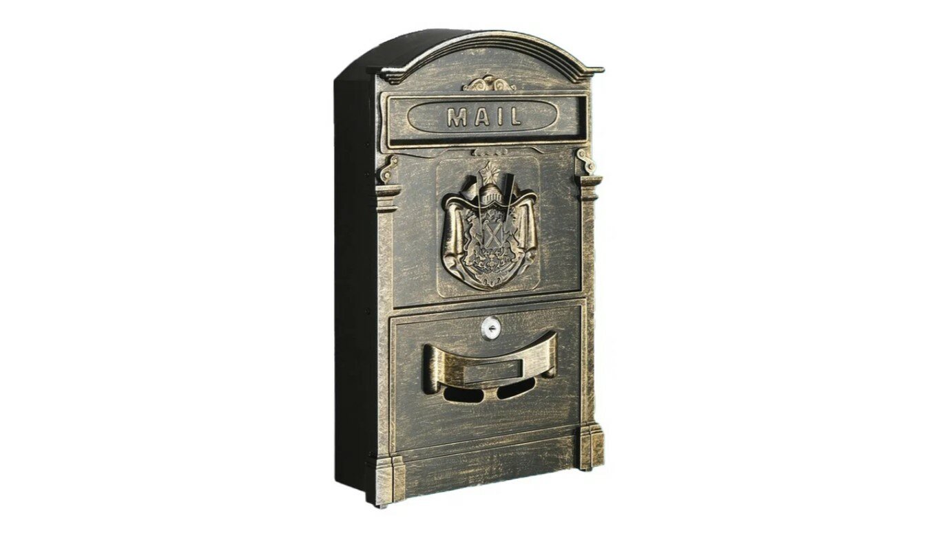 Почтовый ящик Аллюр "№4010В", уличный, врезной замок, старая бронза, металл
