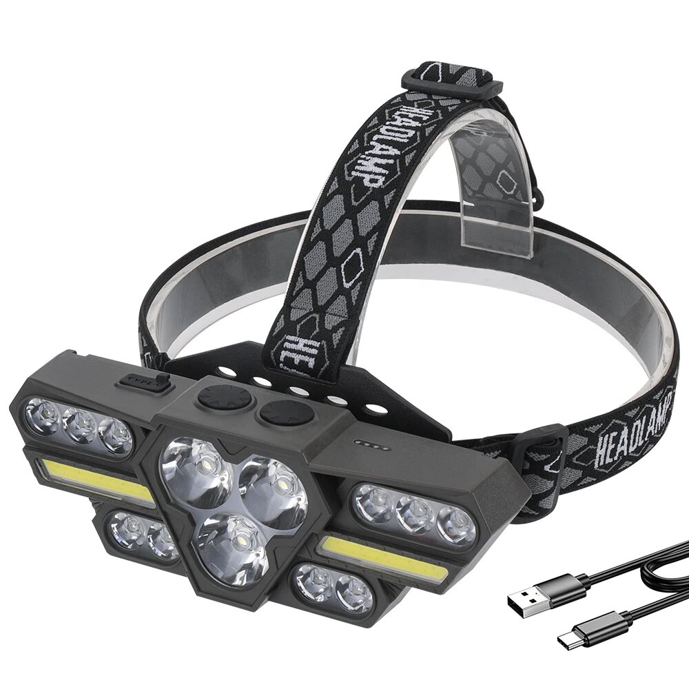 BORUiT BR15 2000LM Мощный Налобный Фонарь С 15 Светодиодами, Перезаряжаемый Через Type-C, 2200 мАч