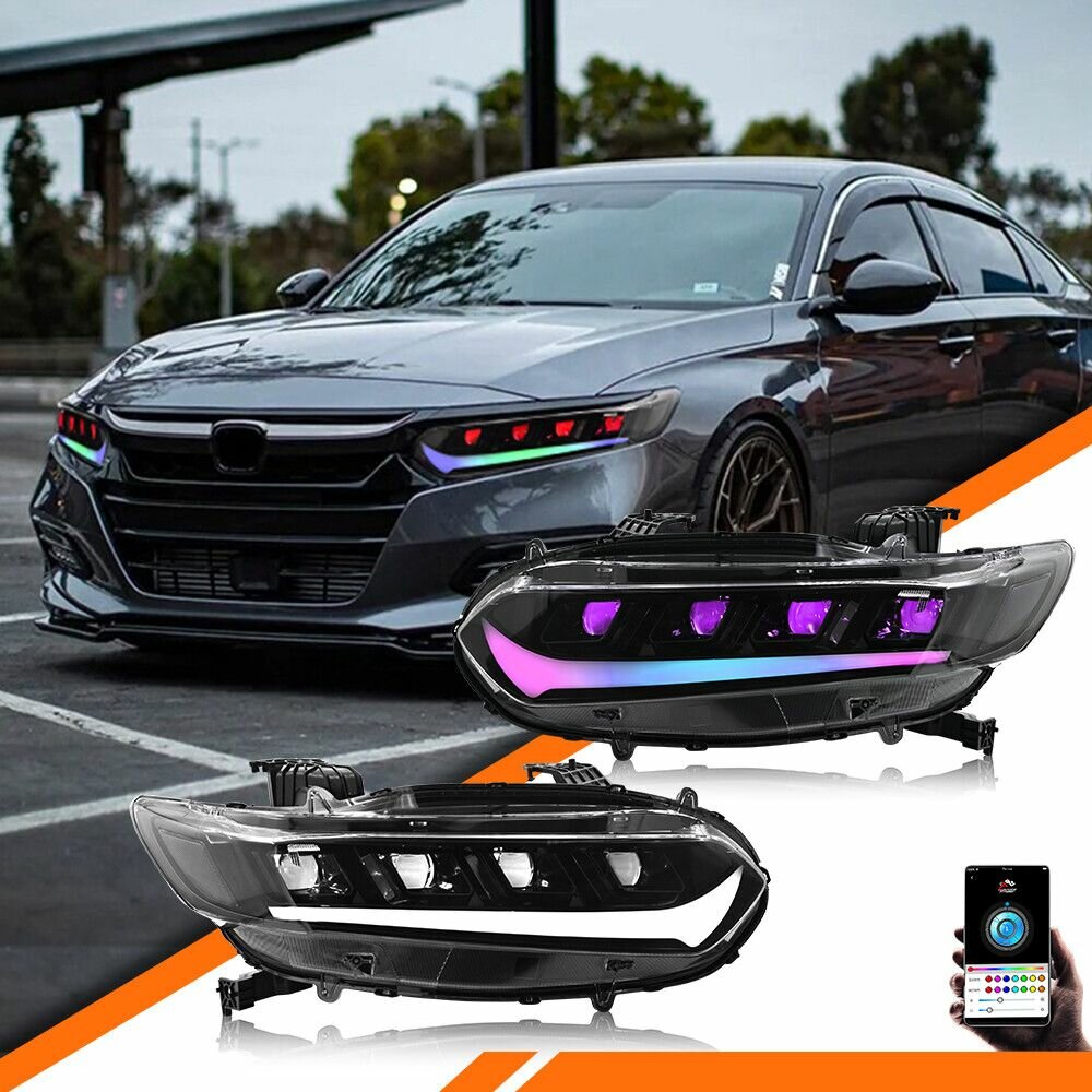 Фары автомобильные, 2 шт, арт. Подходит для Honda Accord 2018-2021 светодиодные RGB фары, 2 шт.