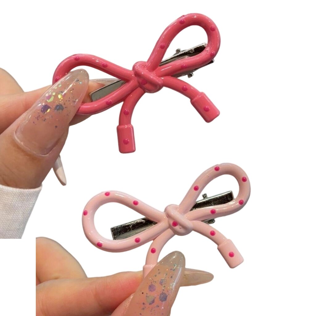 Корейский простой розовый бант в горошек