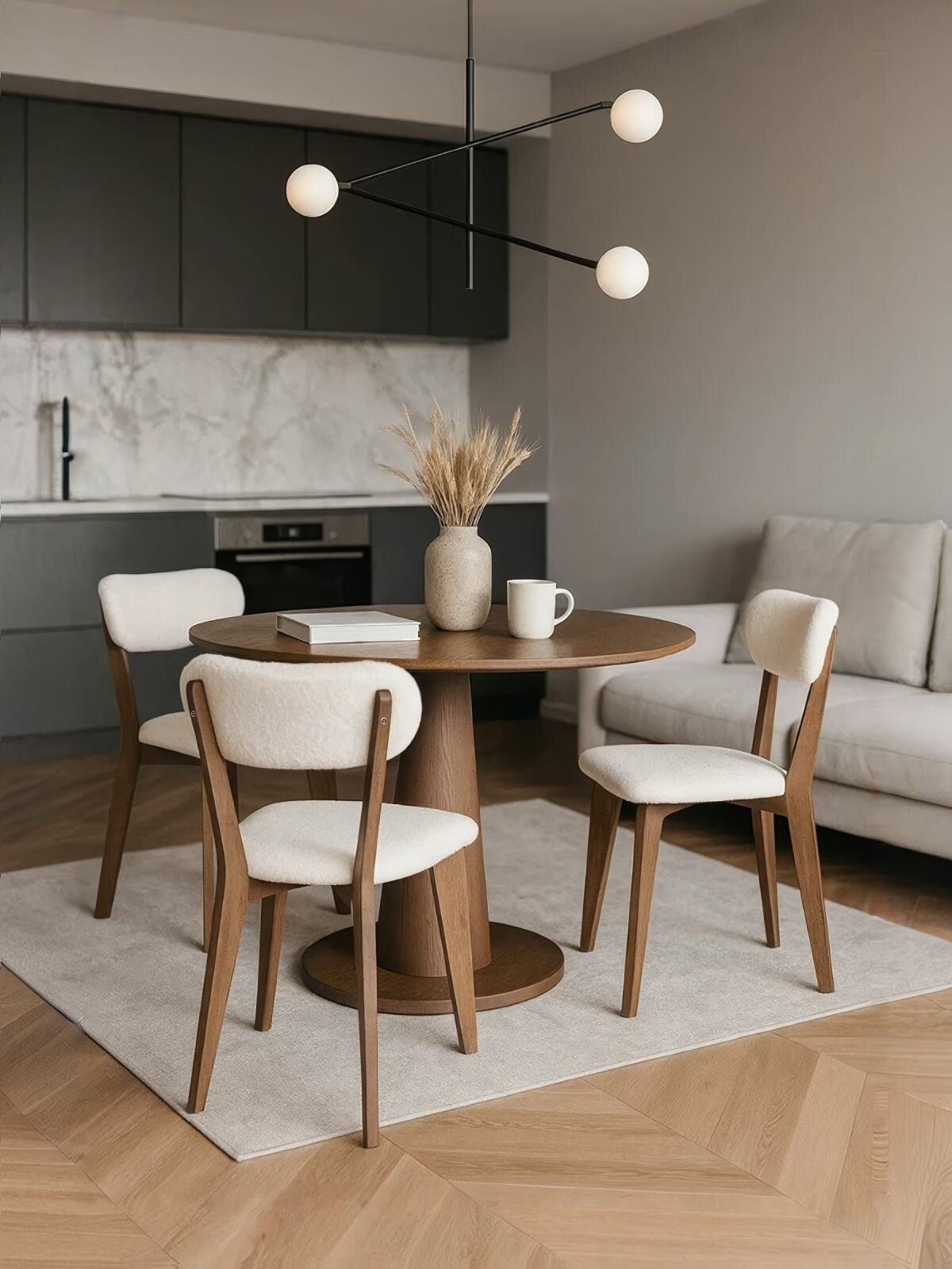 Стулья для кухни 3 шт, комплект обеденных стульев, деревянные со спинкой мягкие, Букле, Белый