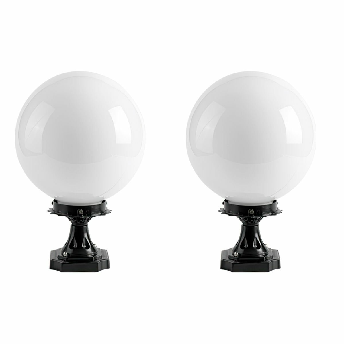 Декоративные уличные светильники с белым круглым плафоном для ворот и забора