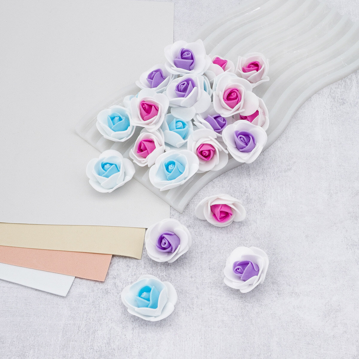 Цветы для декора из фоамирана 'Розочка', 38 мм, микс №5, 3 цвета, 24 штуки