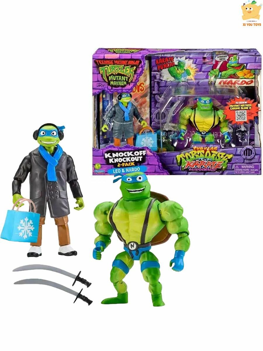TMNT Mutant Mayhem Tubular Tortoise Karate Warriors Leo & Nardo / Шарнирные Фигурки Черепашек-ниндзя-подростков Лео и Нардо, Подходящие Для Детей В Возрасте От 4 Лет И Старше.