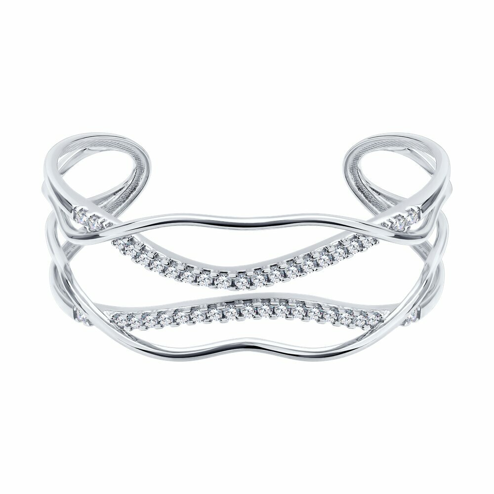 Браслет, серебро, 925 проба, родирование, фианит